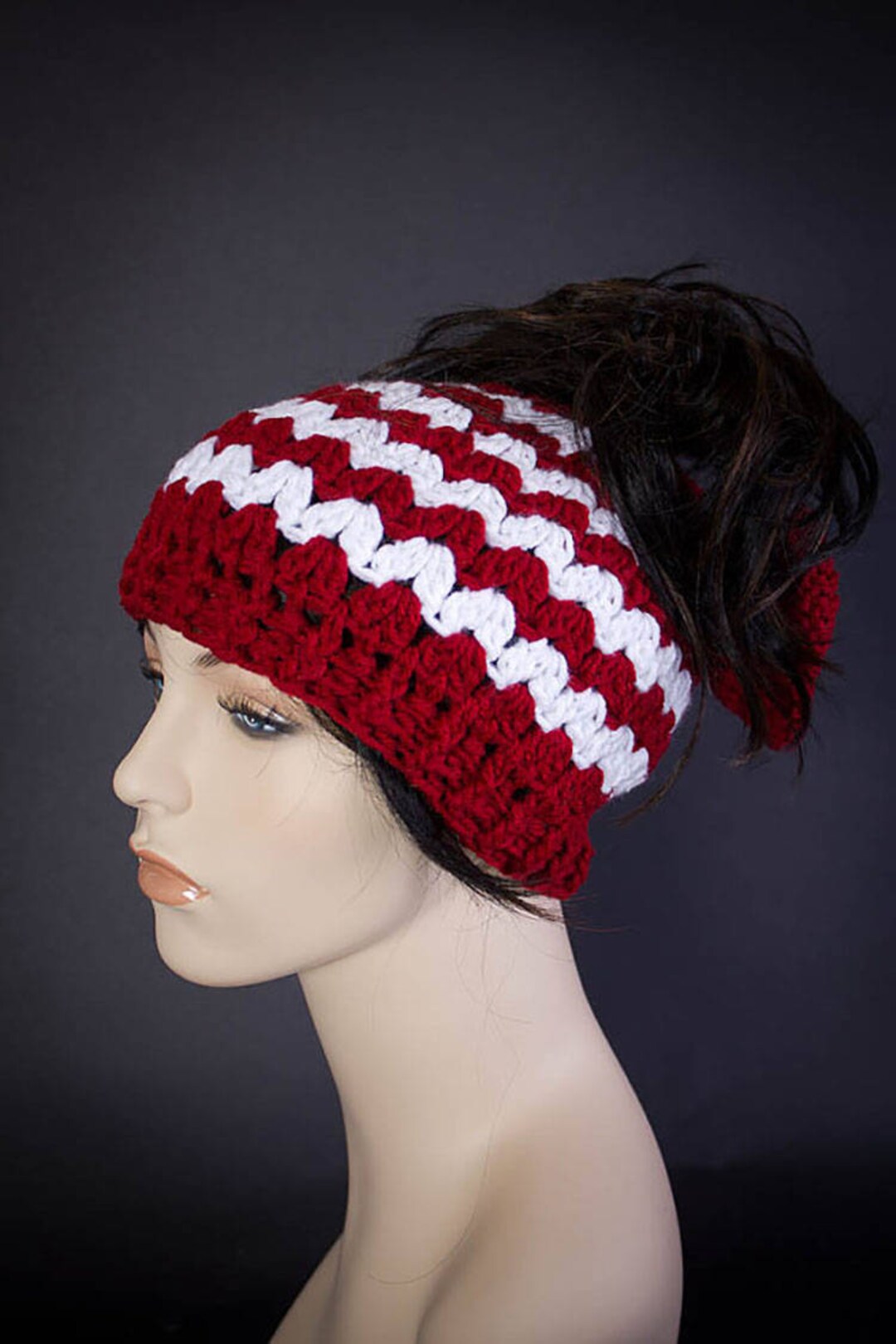 Crochet Messy Bun Hat - 1028 - Mom Bun Hat - With Bow - Messy Bun ...