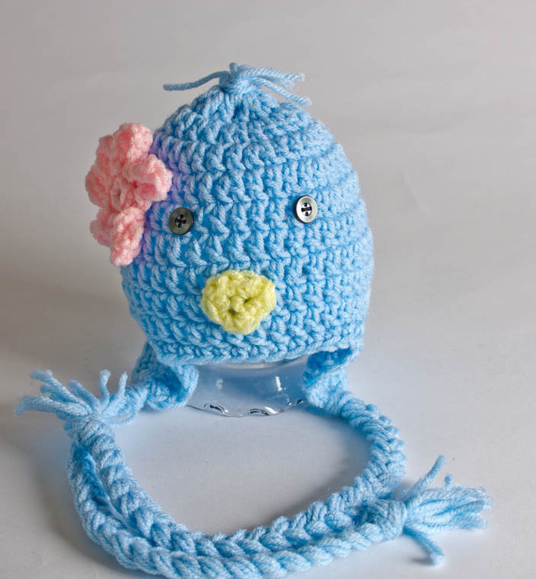 Bird Hat - Newborn Photo Prop - Crochet Animal Hat - Blue Bird Ski Hat ...