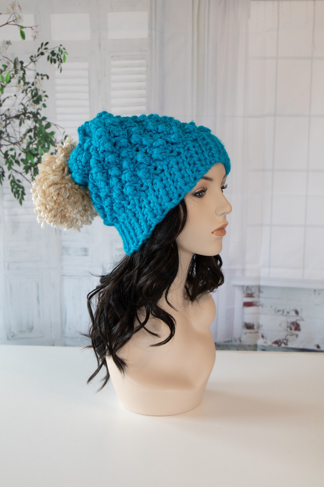 Hand Crochet Brennan Hat AQUA BLUE Chunky Hat Thick Chunky Textured Hat ...