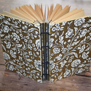 Gold and Navy Floral Journal, Handmade Notebook, White Flower Guest ...