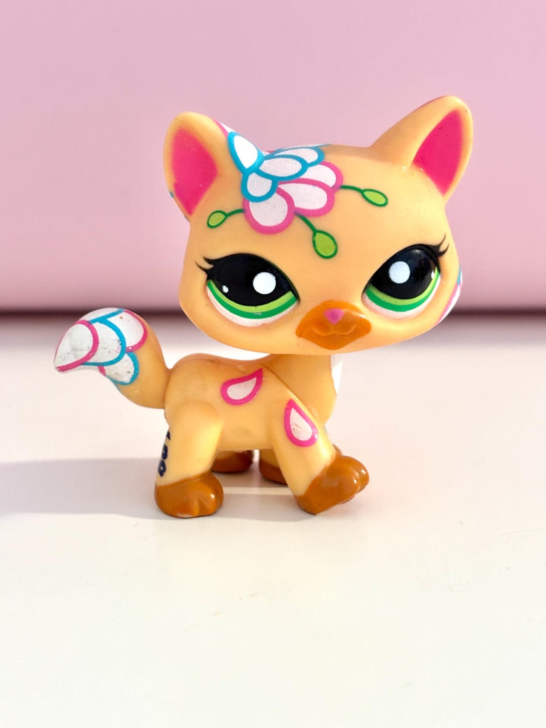 Littlest Pet Shop # 1582 Yellow Blue Pink Flower Post Card Cat Green ...