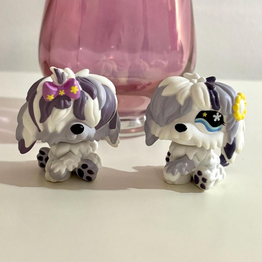 Littlest Pet Shop Dog #465 #466 Sheepdog 2007 White Gen 2 Set of 2 Blue ...
