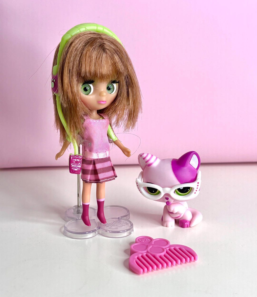 Littlest Pet Shop Fashion Cats #1856 Pink Stripey Cat and Blythe Girl ...
