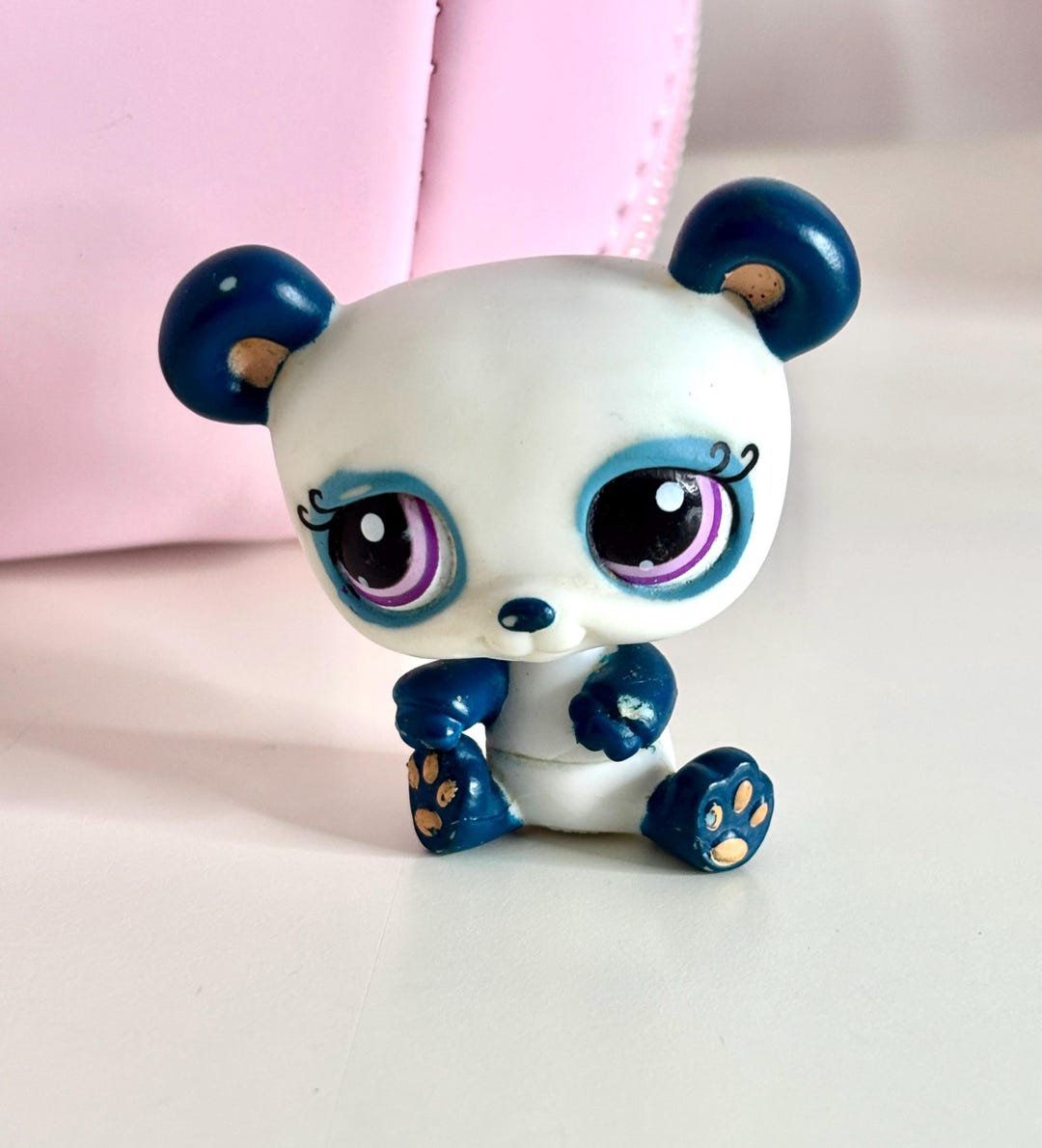 Littlest Pet Shop Authentic # 1021 White Blue Sitting Panda Purple Eyes ...