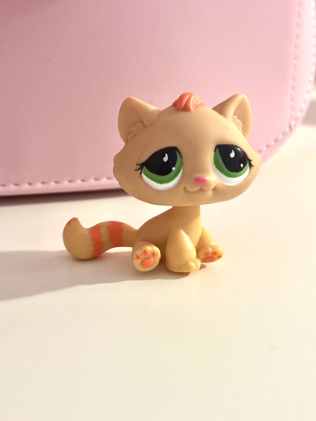 Littlest Pet Shop #1207 Orange Tabby Kitten Cat Green Eye Striped Tail ...