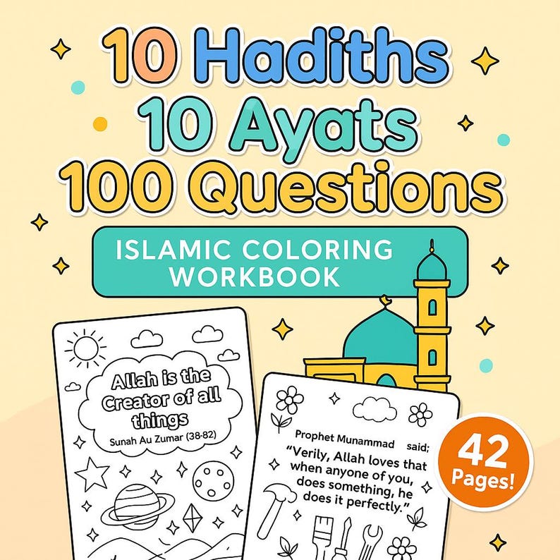 Islamic Kids Coloring Book: Hadith & Ayats, Learning Activity - Etsy