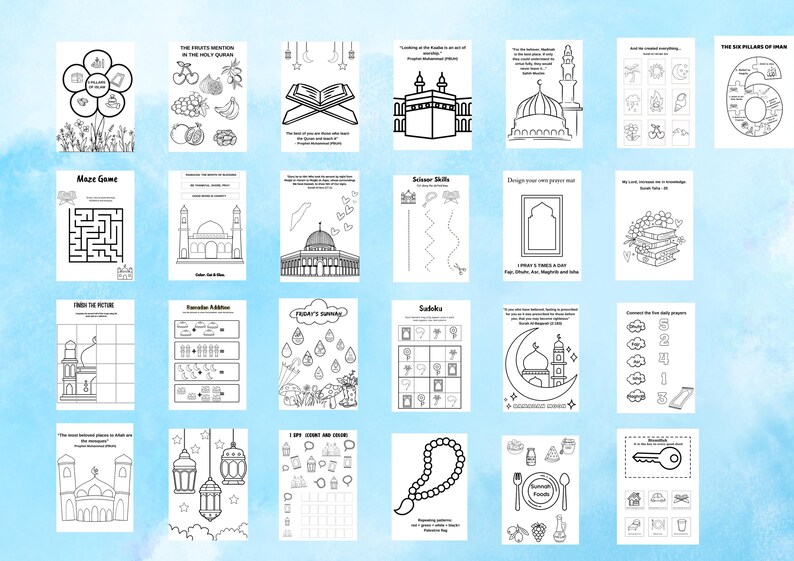 Islamic Coloring Book for Kids: Hadiths & Ayahs and Activities, 25 ...