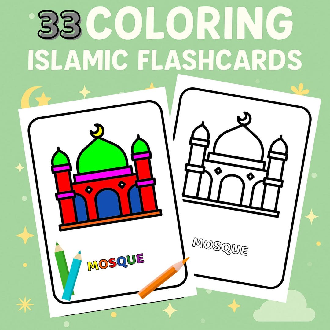 Islamic Colouring Flashcards for Kids, Printable Preschool Learning ...