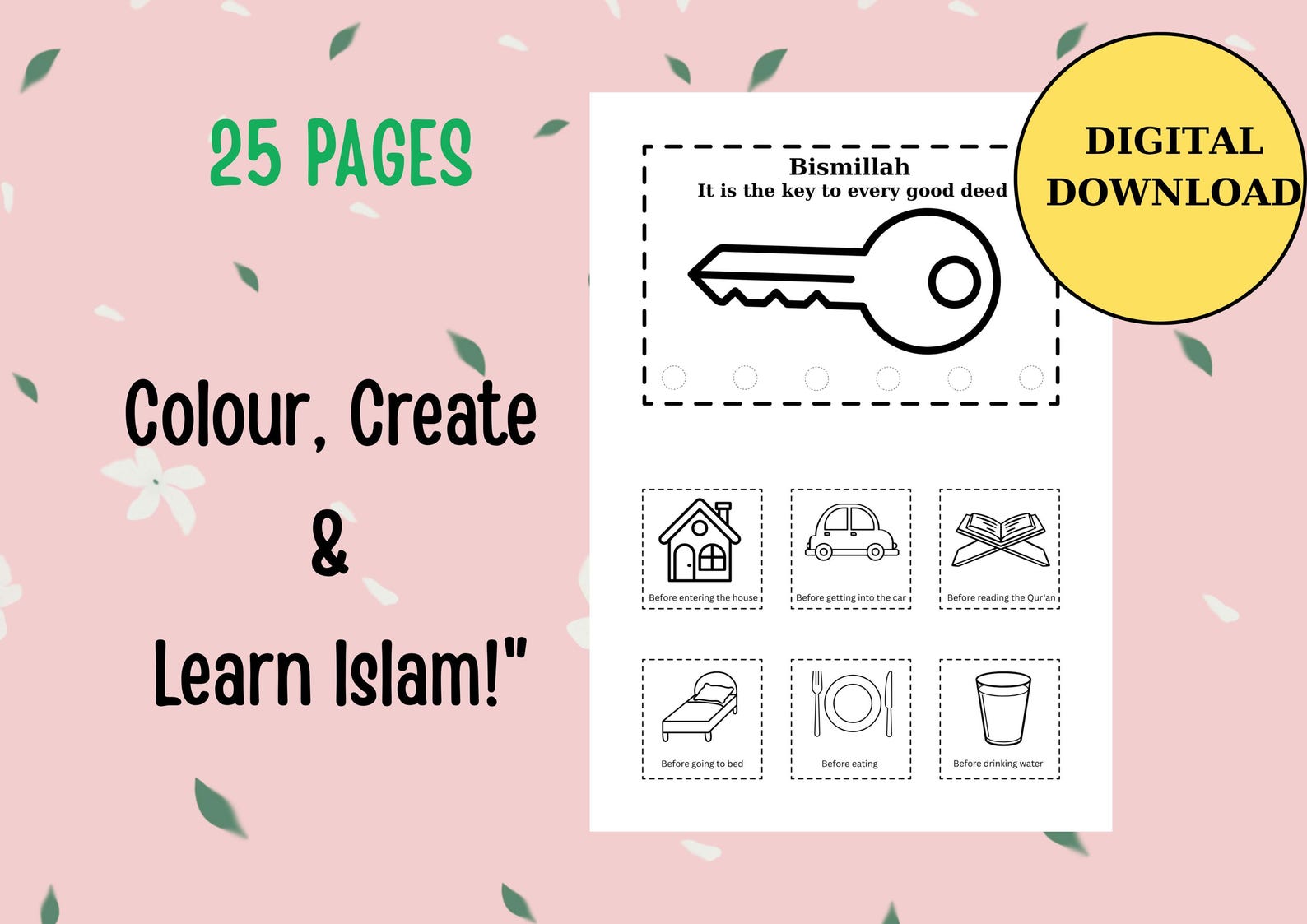Islamic Coloring Book for Kids: Hadiths & Ayahs and Activities, 25 ...