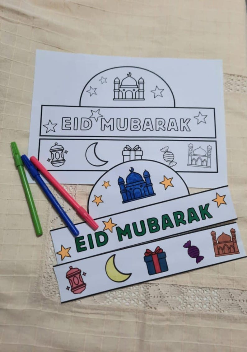 Eid Mubarak Coloring Hats for Kids, Ramadan Mubarak Cplouring Hat, DIY ...