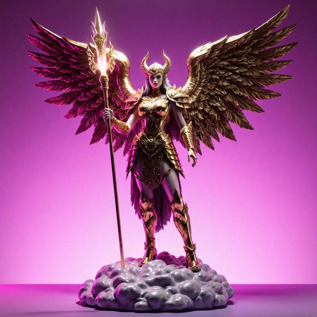 Golden Winged Goddess STL • 3D Printable Female Warrior With Spear ...
