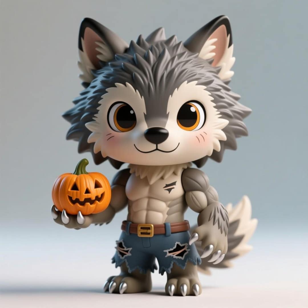 Chibi Werewolf With Pumpkin STL File: 3D Printable Halloween Figurine ...
