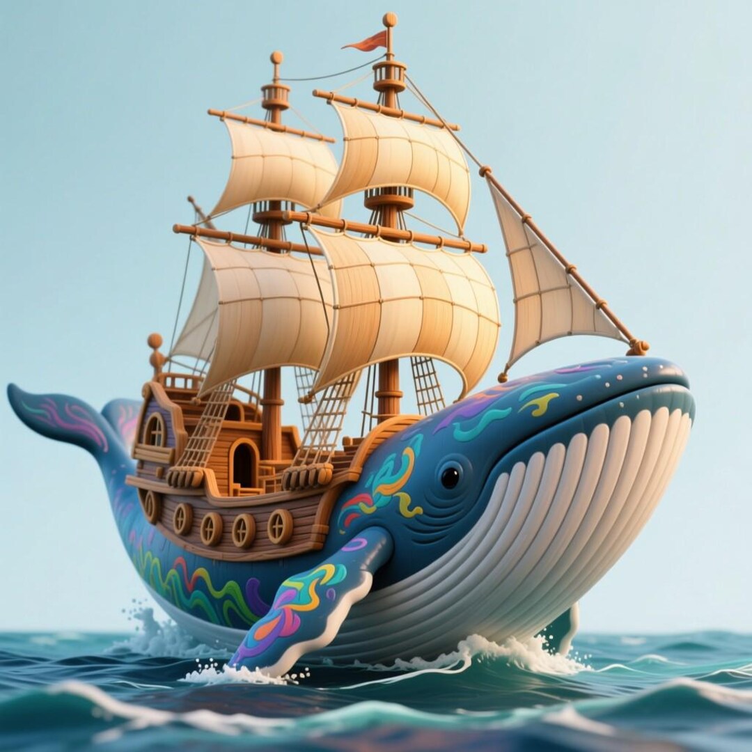 Whale Ship STL File: Fantasy Ocean Creature 3D Print Model (digital ...