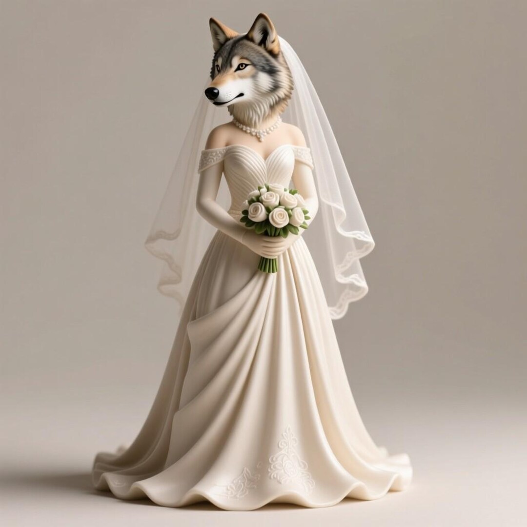 Wolf Bride Figurine STL: 3D Printable Fantasy Wedding Decor (digital ...
