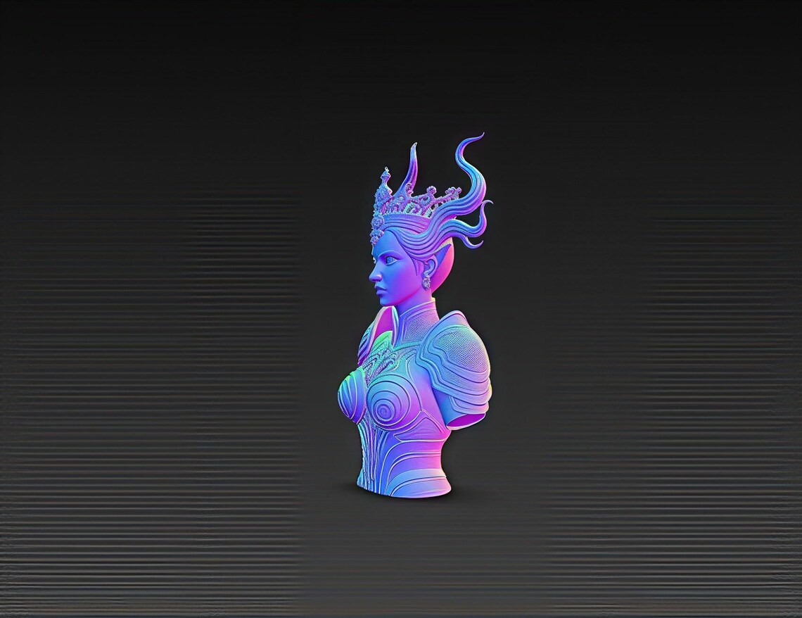 Frost Elf Queen STL | Elegant Fantasy Female Bust | 3D Printable Armor ...