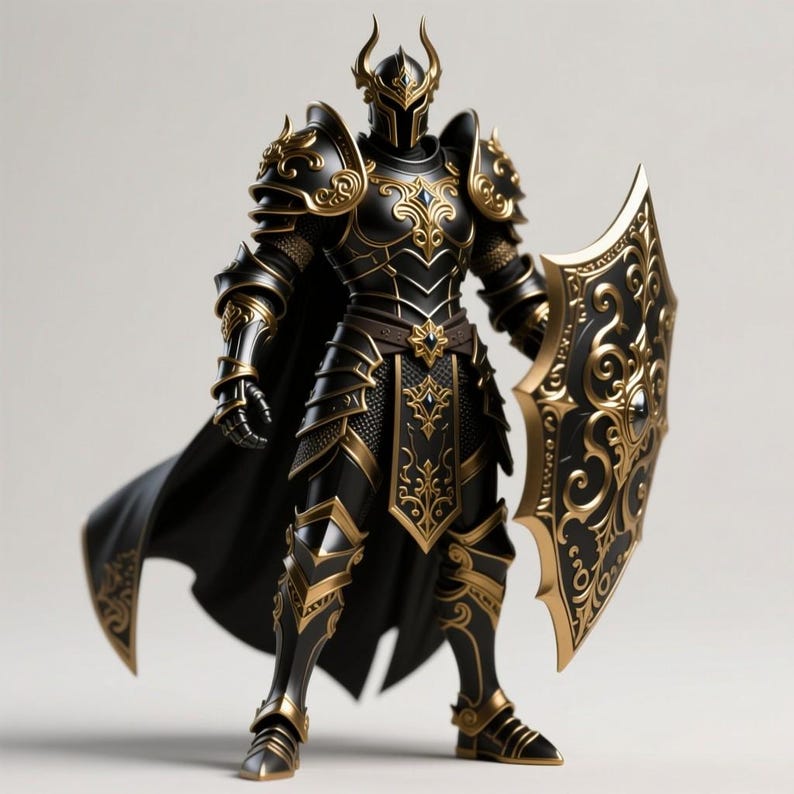 Infernal Knight STL • Black & Gold Armor Statue 3D Model (digital ...