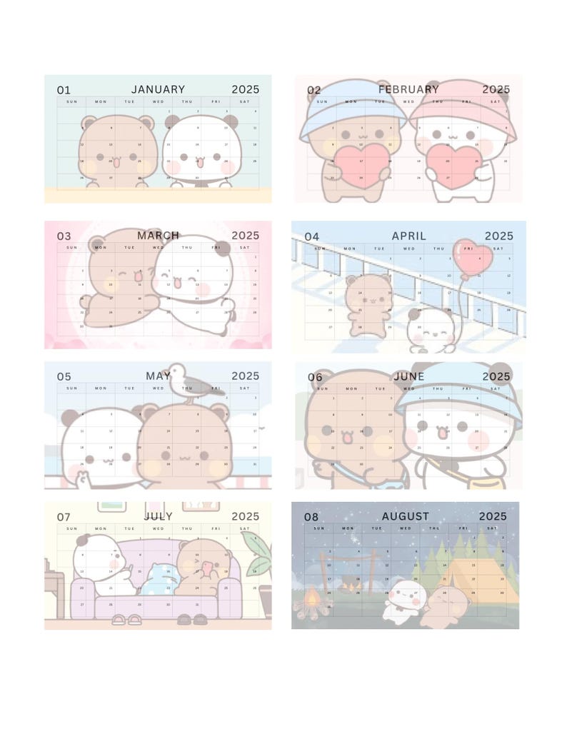 Printable Bubu & Dudu 2025 Calendar PDF – Cute Kawaii Bear Couple ...