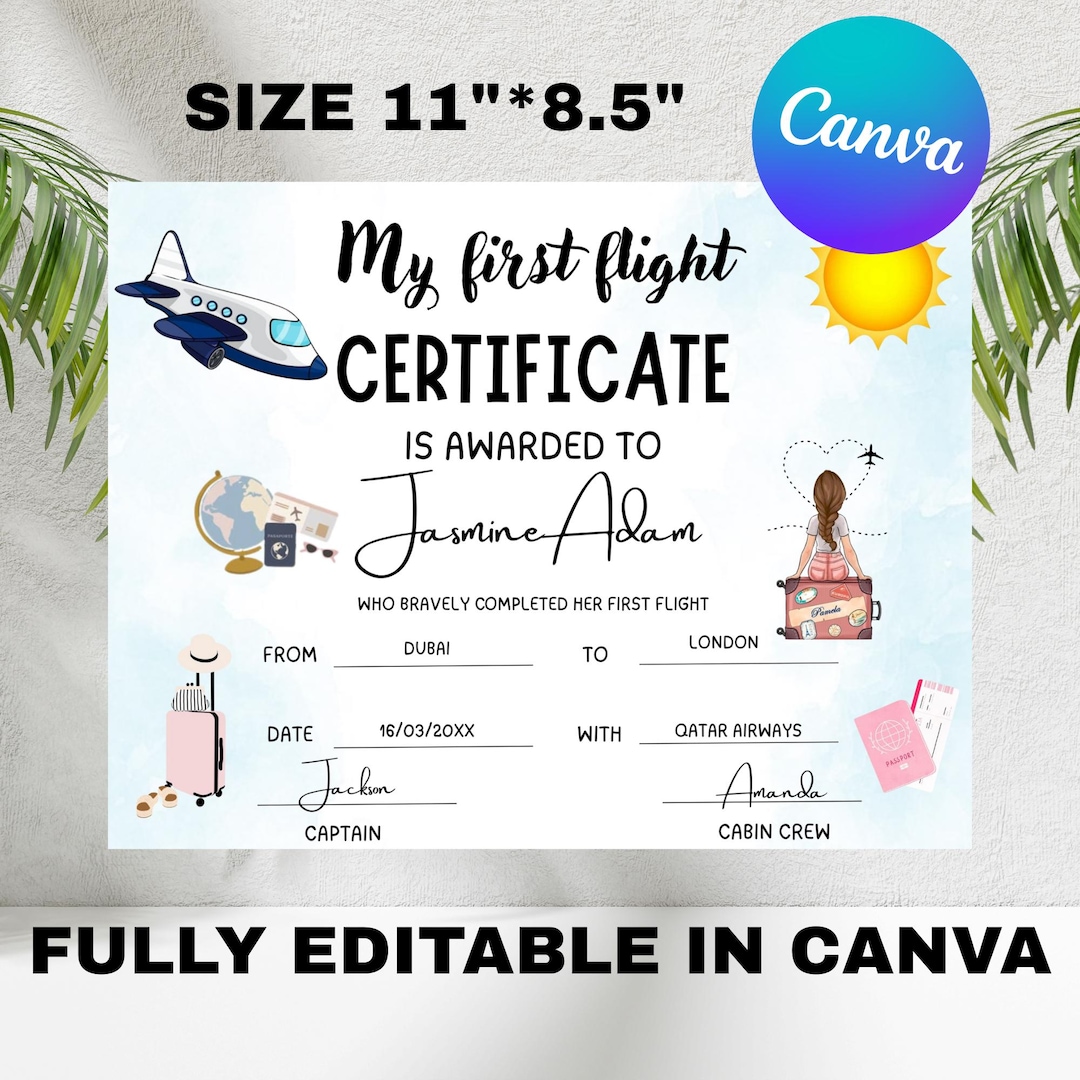 My First Flight Certificate for Kids, Toddler's Award Vacation Gift ...