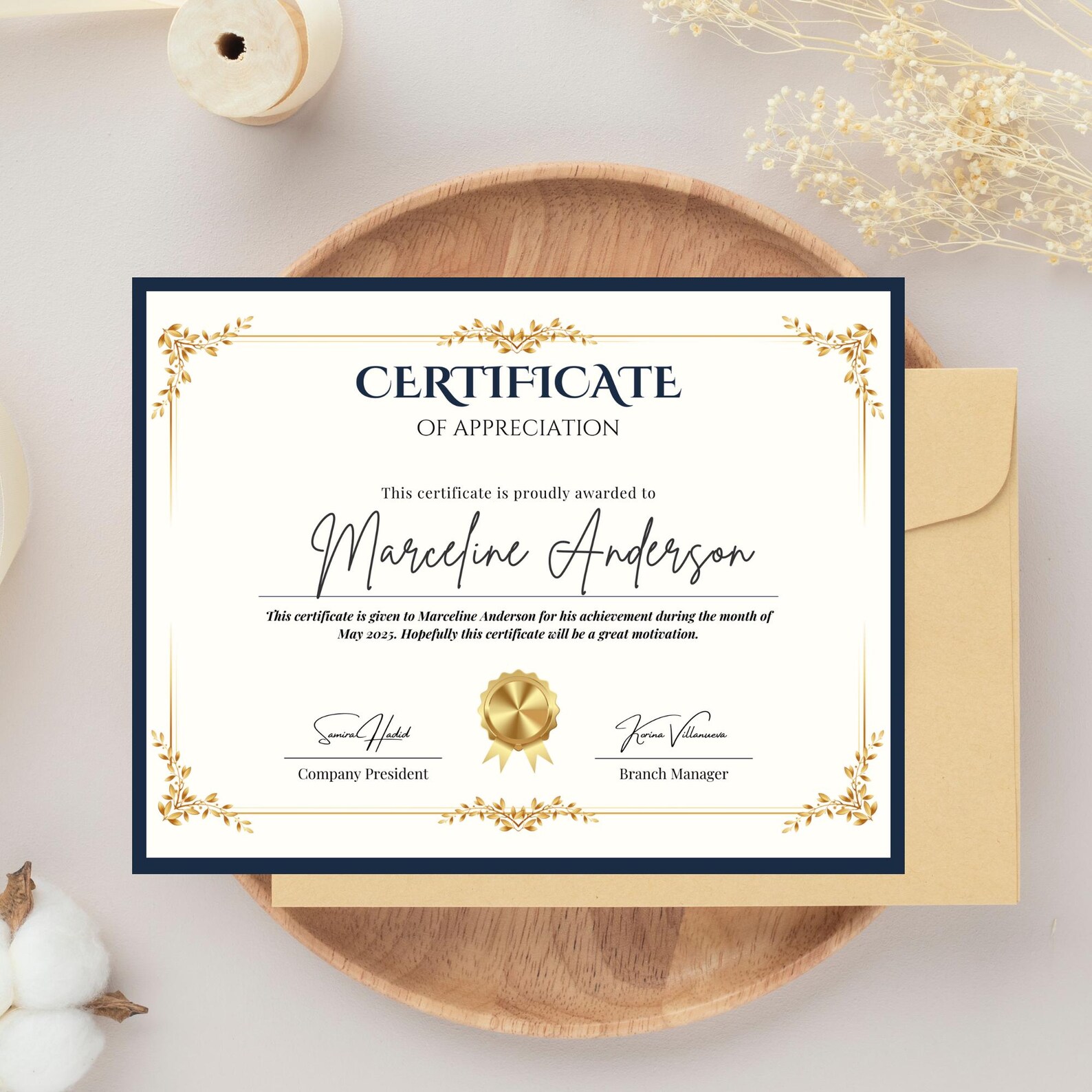 Custom Certificate Printable Award Gold Style Design Personalized ...