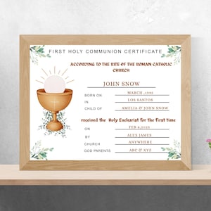 First Communion Certificate Template, Editable First Holy Communion ...