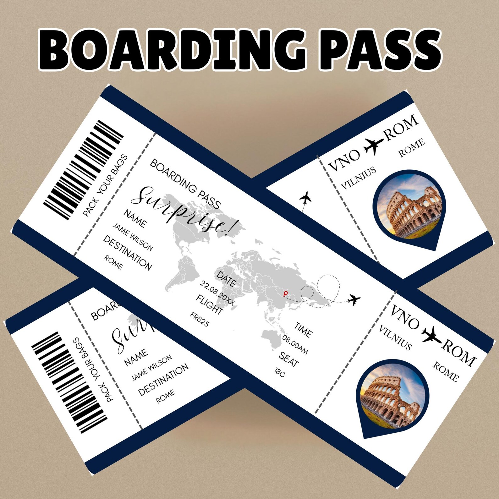 Editable Boarding Pass Template, Printable Personalized Airline Ticket ...