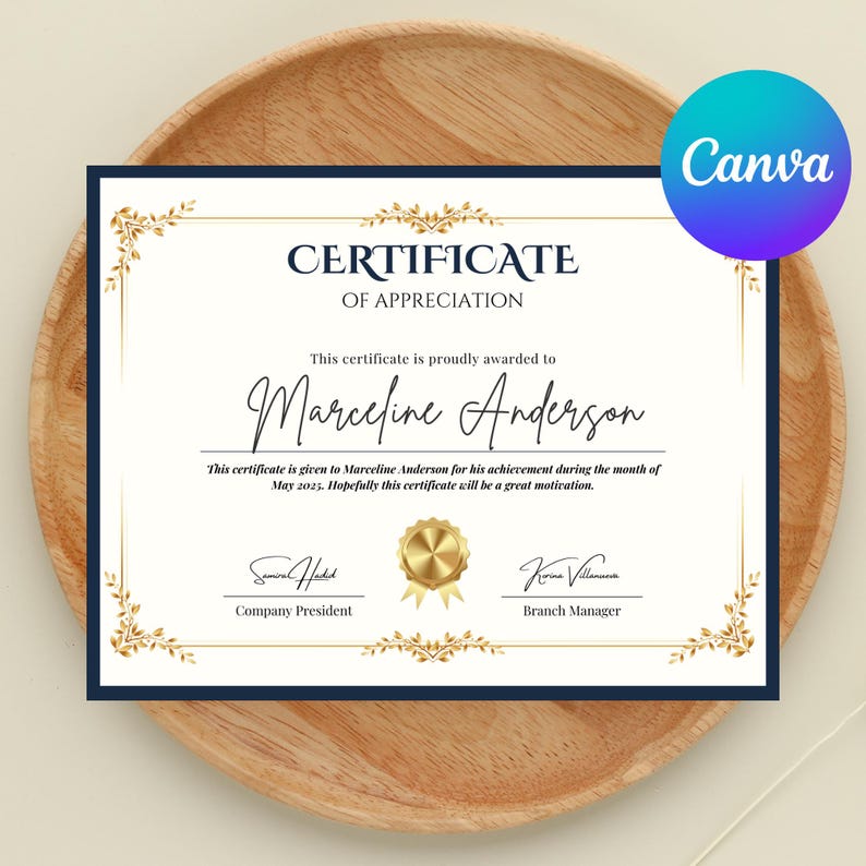 Custom Certificate Printable Award Gold Style Design Personalized ...