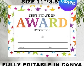 Printable Award Certificate School Teacher Digital Print 11x8.5 Instant ...