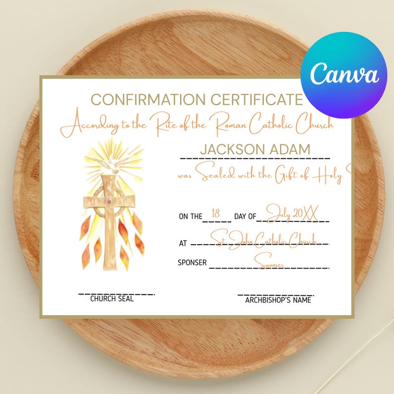 Confirmation Certificate Adult Confirmation Certificate Catholic ...