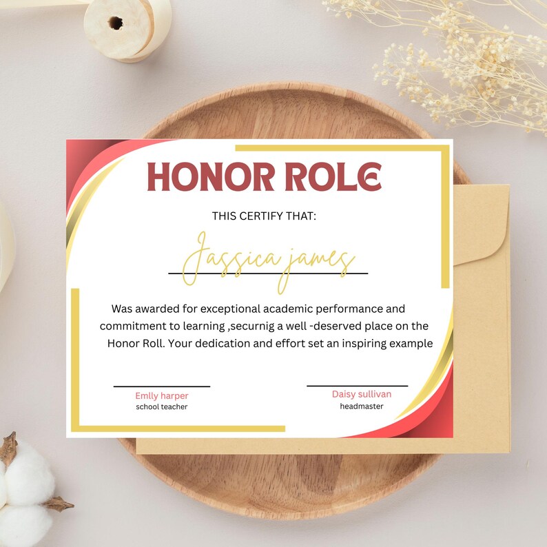 Honor Roll Certificate Editable Template Academic Achievement ...