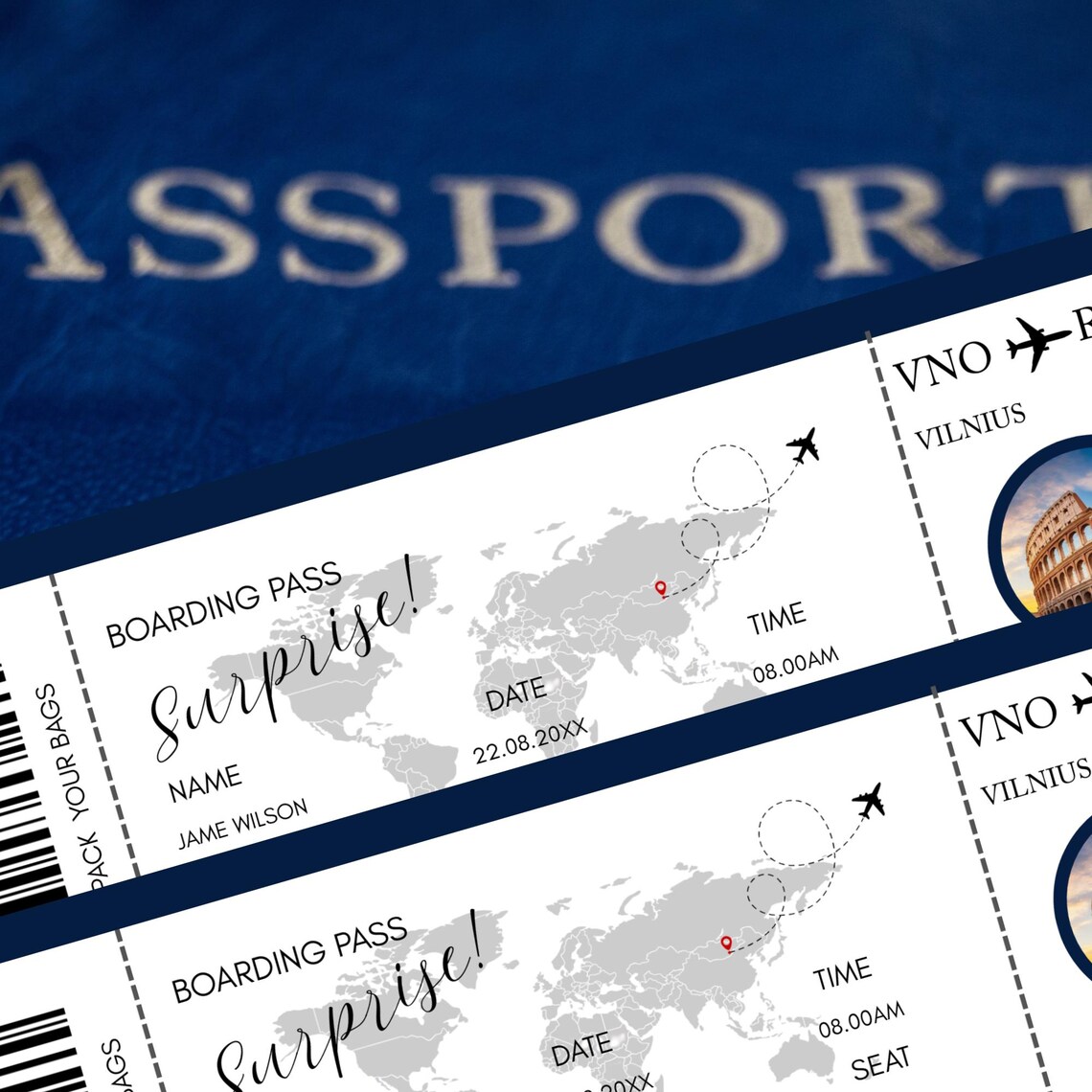 Editable Boarding Pass Template, Printable Personalized Airline Ticket ...