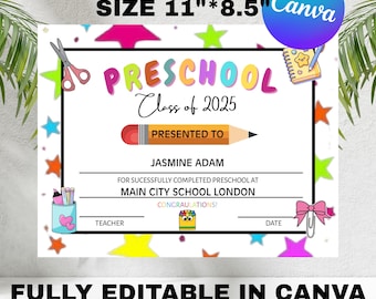 Editable Preschool Graduation Certificate, Prek Diploma Template, End ...