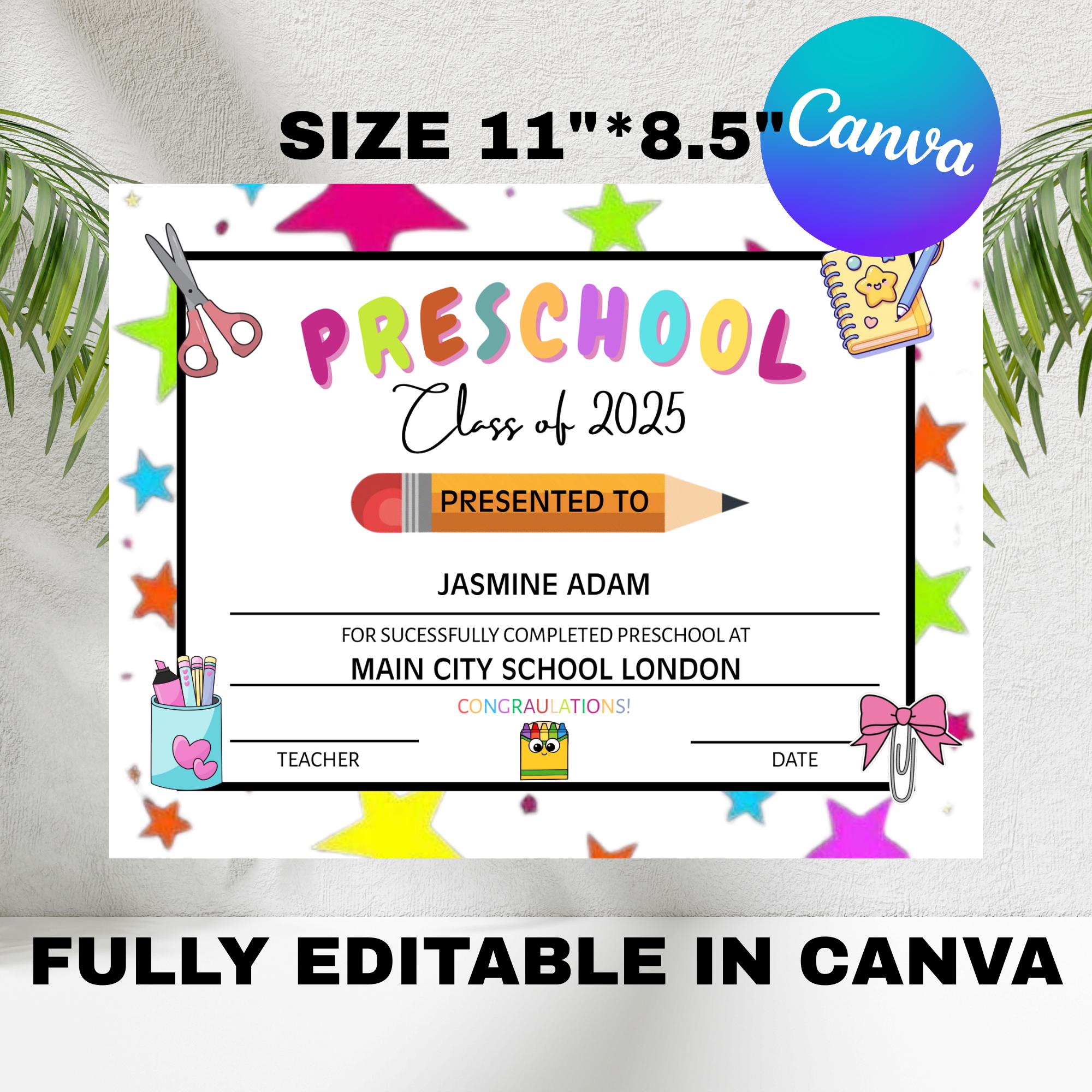 Editable Preschool Graduation Certificate, Prek Diploma Template, End ...