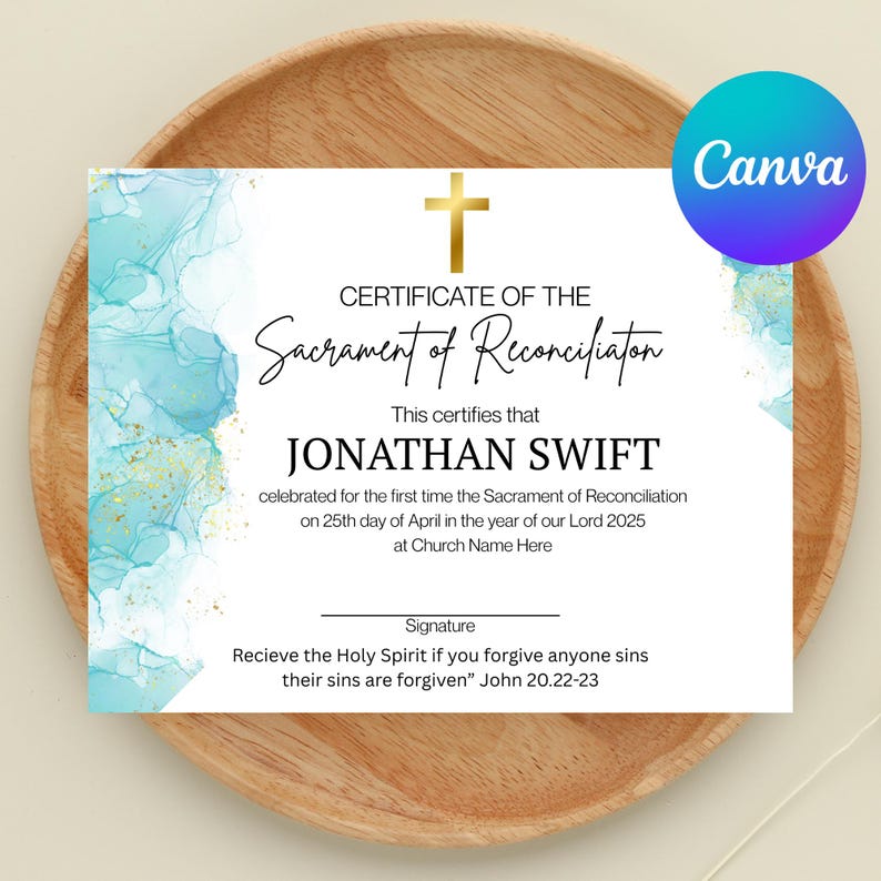 Editable Certificate of Reconciliation Template, Religious Gold ...