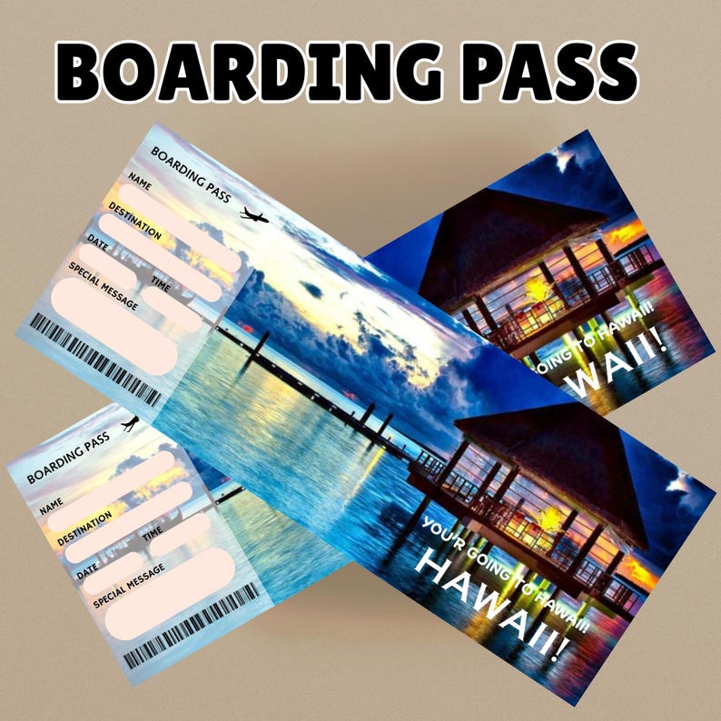 Editable Hawaii Boarding Pass Template, Printable Surprise Hawaii Trip ...