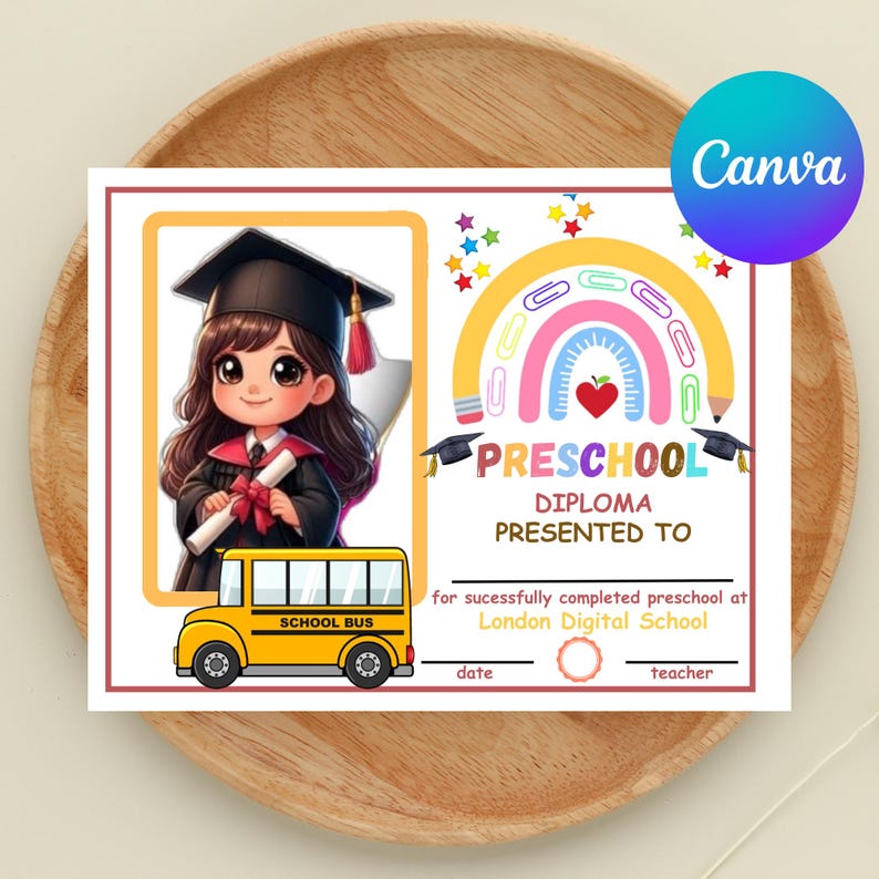 Editable Preschool Graduation Certificate, Prek Diploma Template, End ...