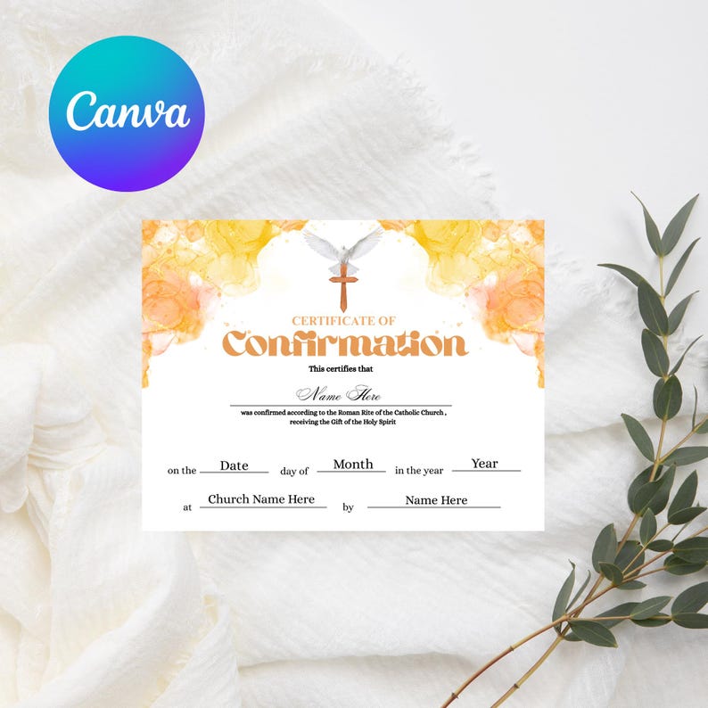 Editable Confirmation Certificate Template 11x8.5'', Catholic ...