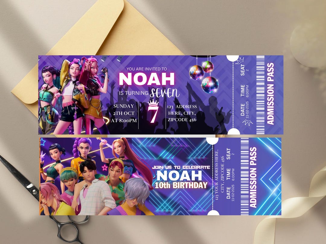 Kpop Demon Hunter Ticket Invite Birthday Invitation, Demon Hunter Party ...