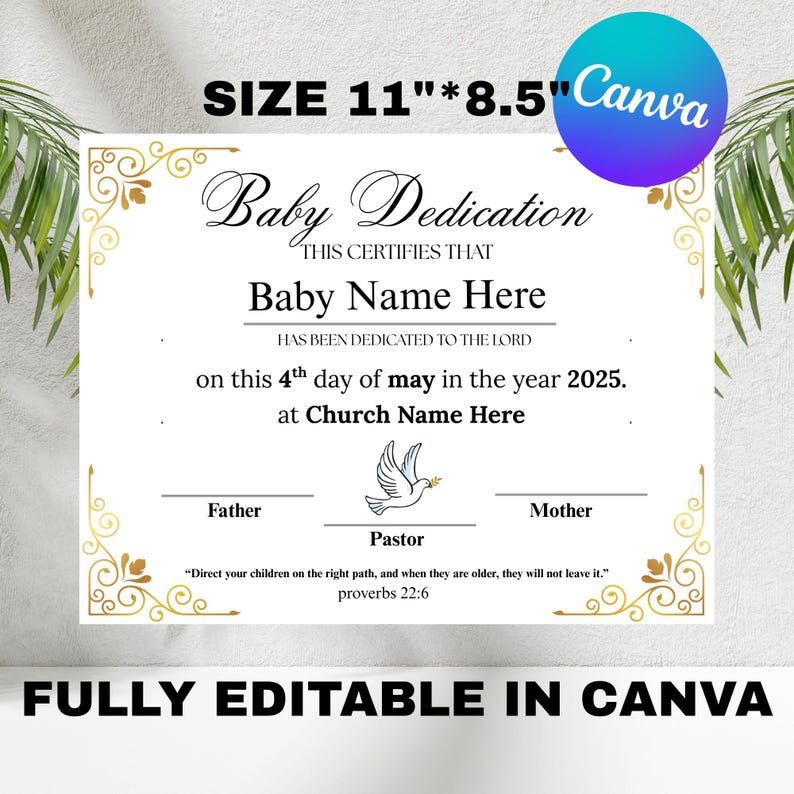 Baby Dedication Certificate, Baptism Certificate, Baby Dedication Gift ...
