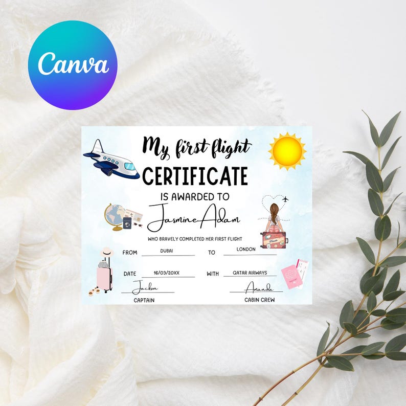 My First Flight Certificate for Kids, Toddler's Award Vacation Gift ...