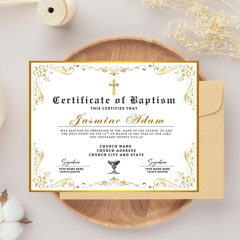 Editable Certificate of Baptism Template, Baptism Certificate, Canva ...