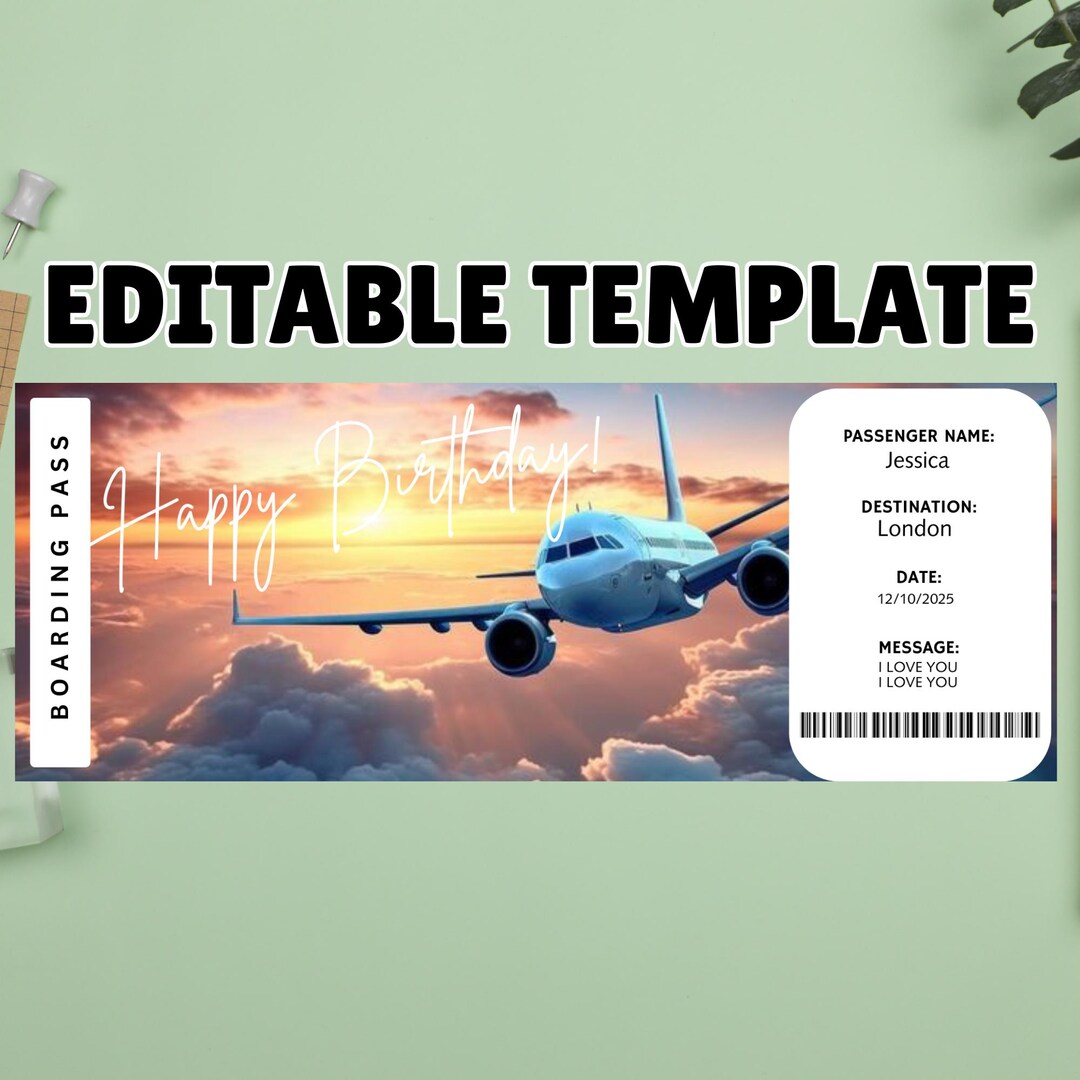 Surprise Birthday Trip Ticket, Printable Happy Birthday Boarding Pass ...