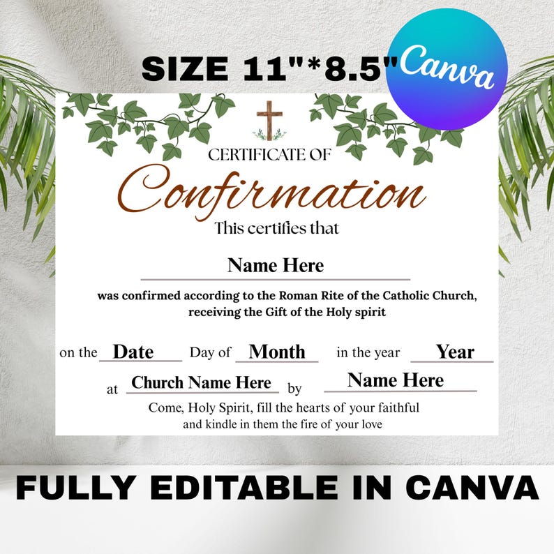 Editable Certificate of Confirmation, Religious Catholic Confirmation ...
