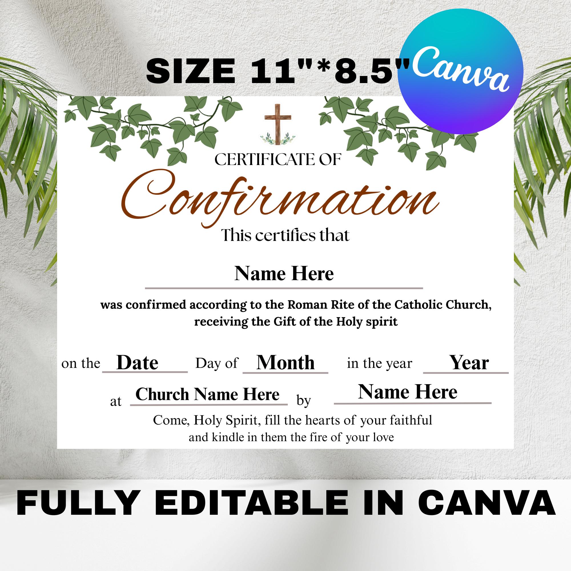 Editable Certificate of Confirmation, Religious Catholic Confirmation ...