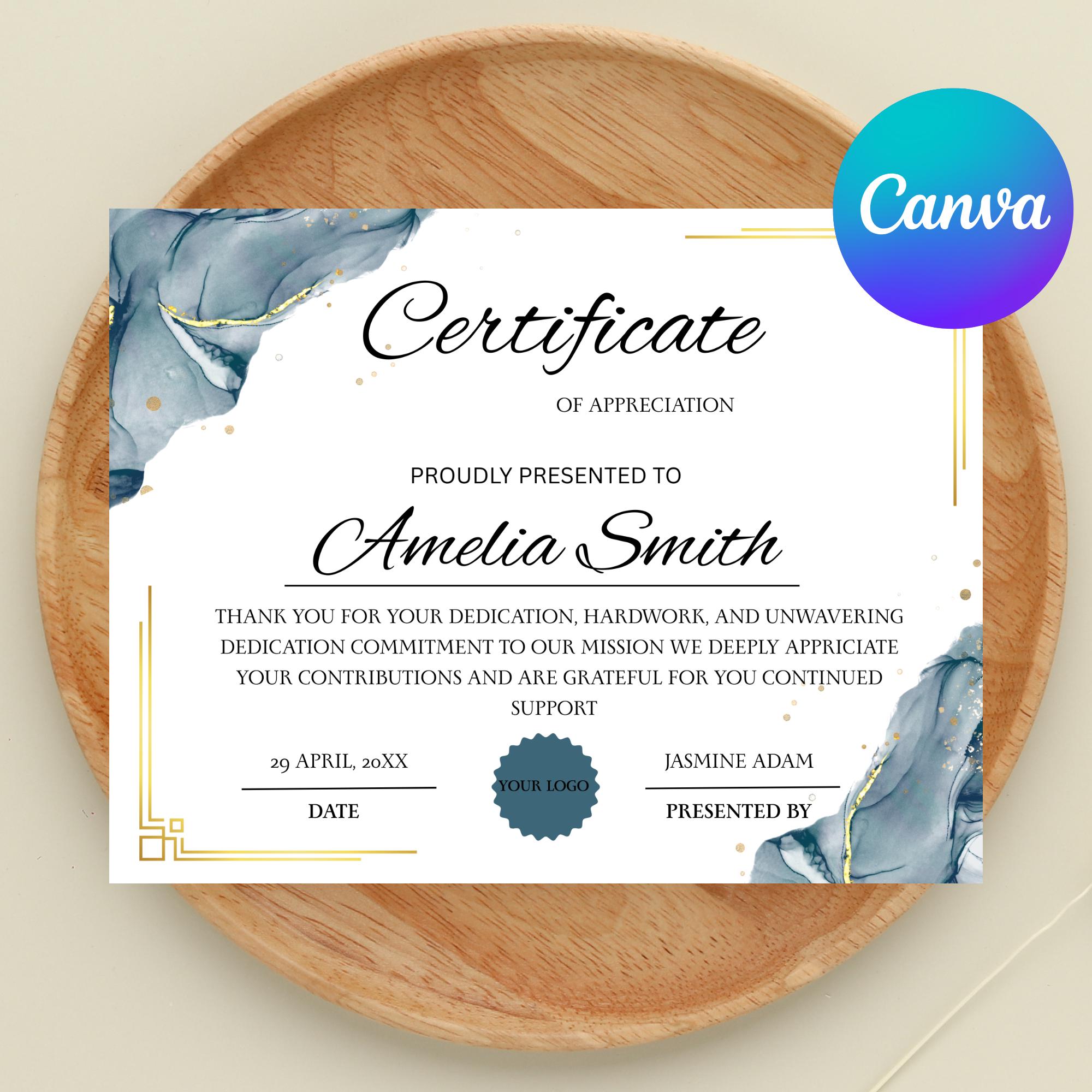Editable Appreciation Certificate Template Printable Certificate of ...