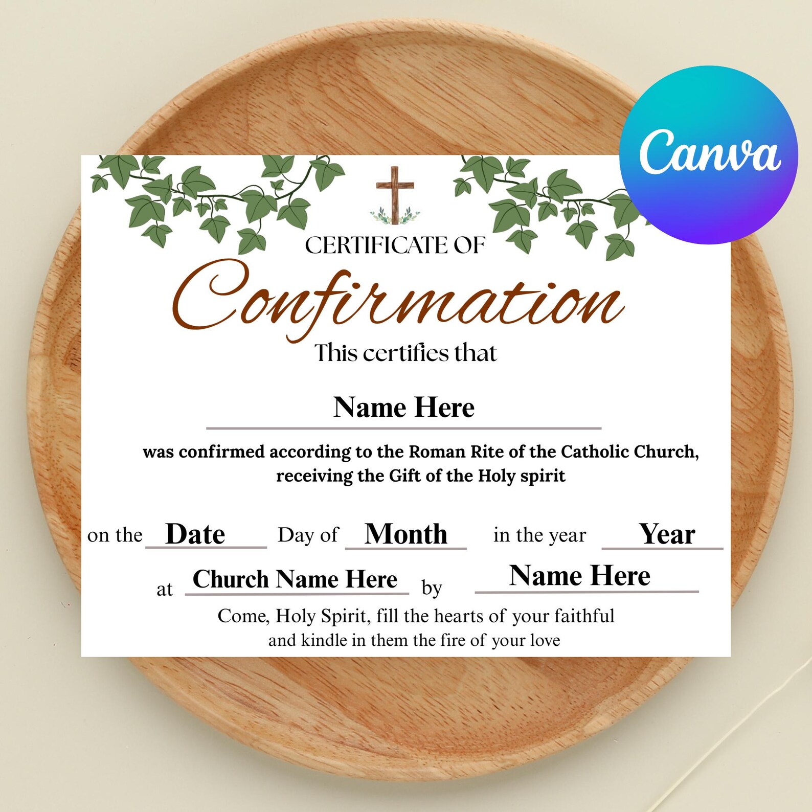 Editable Certificate of Confirmation, Religious Catholic Confirmation ...