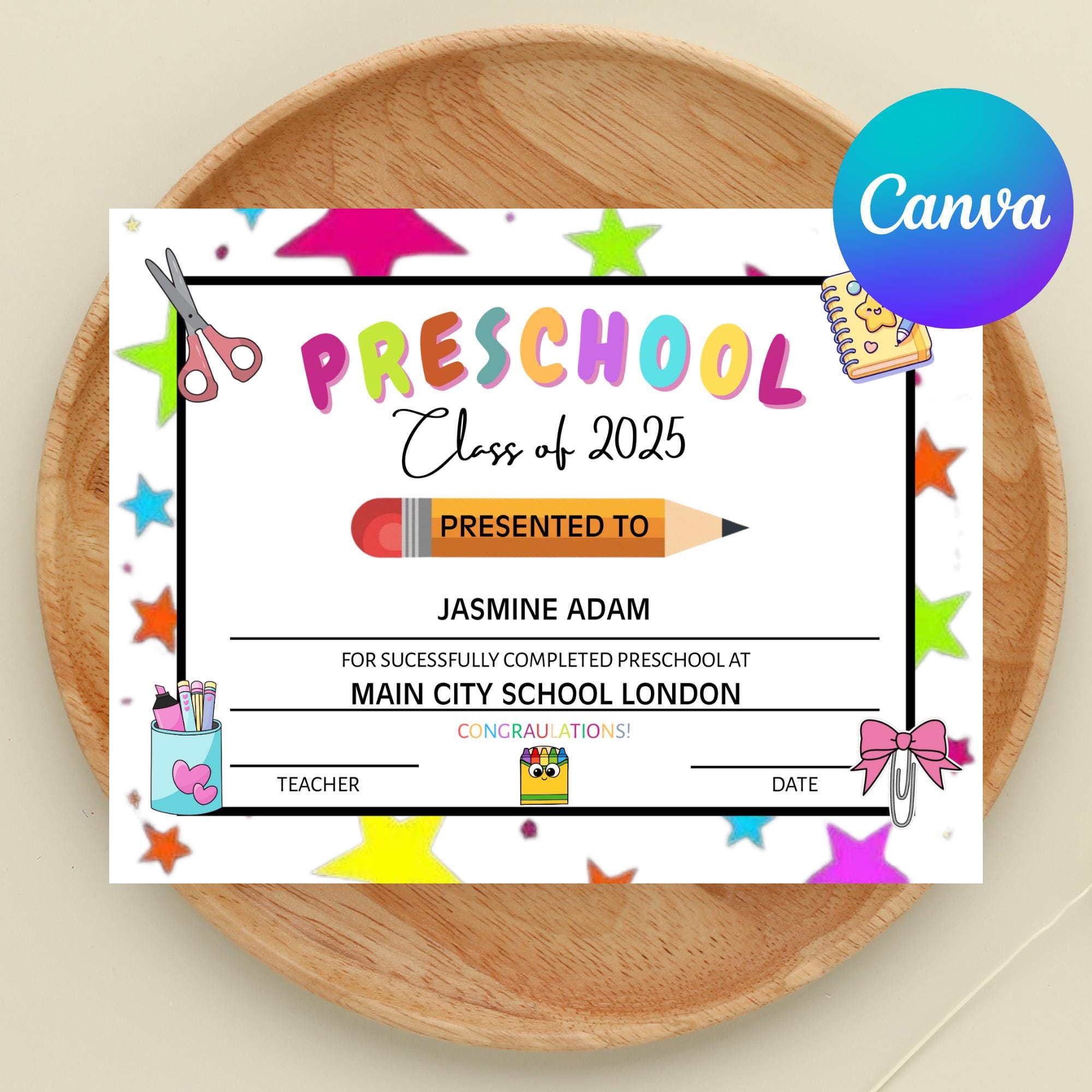 Editable Preschool Graduation Certificate, Prek Diploma Template, End ...