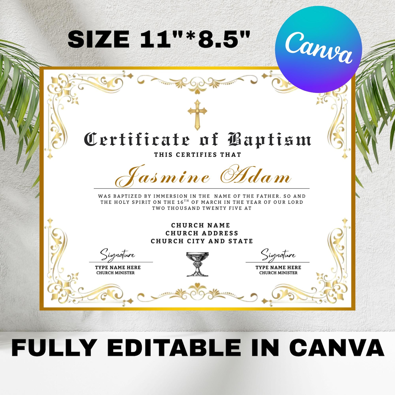 Editable Certificate of Baptism Template, Baptism Certificate, Canva ...