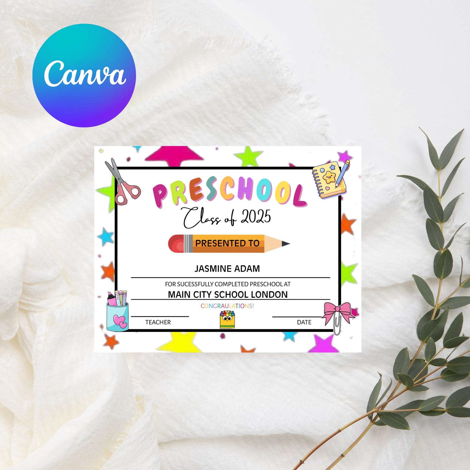 Editable Preschool Graduation Certificate, Prek Diploma Template, End ...