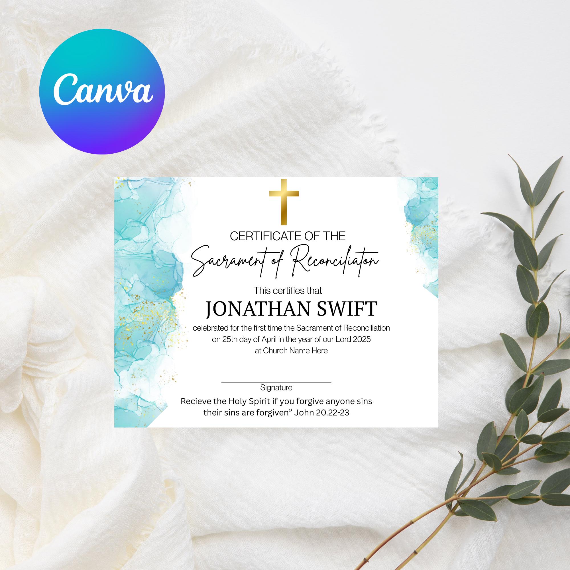 Editable Certificate of Reconciliation Template, Religious Gold ...