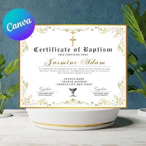 Editable Certificate of Baptism Template, Baptism Certificate, Canva ...